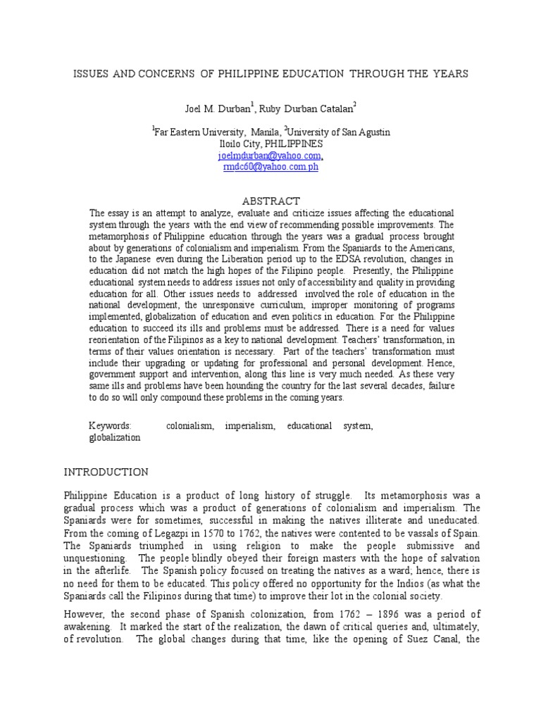 Issues and Concerns of Philippine Education Thru The Years | PDF ...