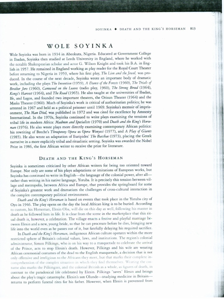 Death and The King's Horseman (Soyinka) | PDF