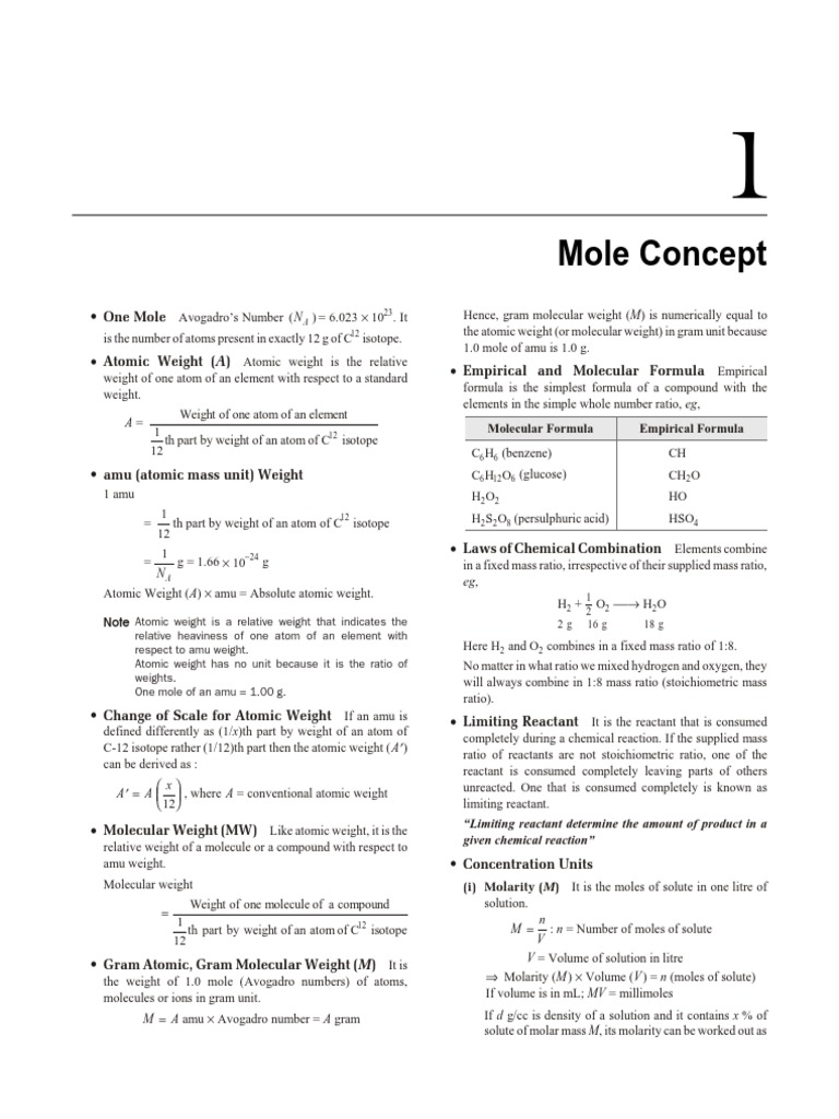 Mole Concept | PDF | Stoichiometry | Molar Concentration