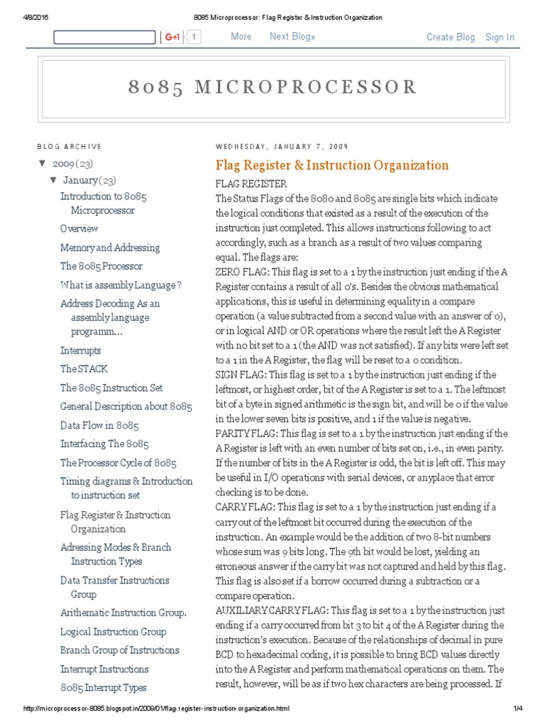 8085 Microprocessor - Flag Register & Instruction Organization | PDF ...
