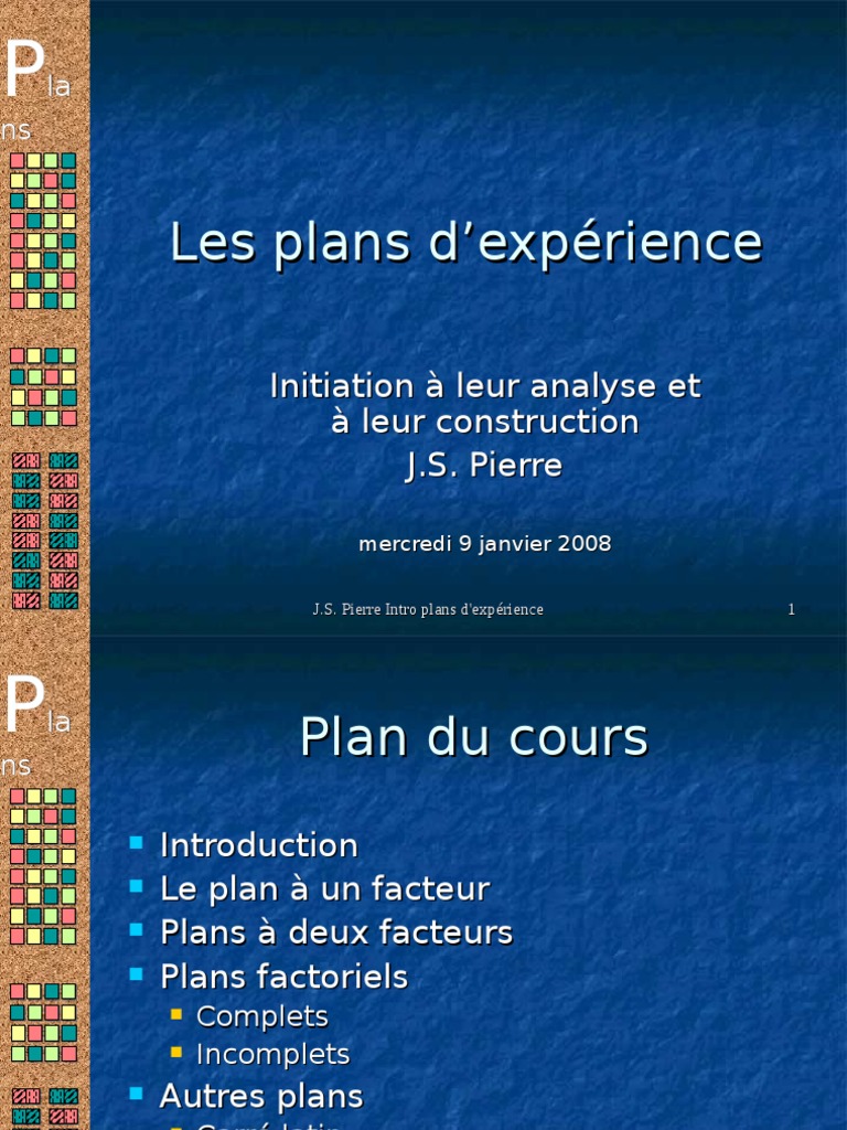 Plans Experience | PDF | Plan d'expériences | Analyse de la variance
