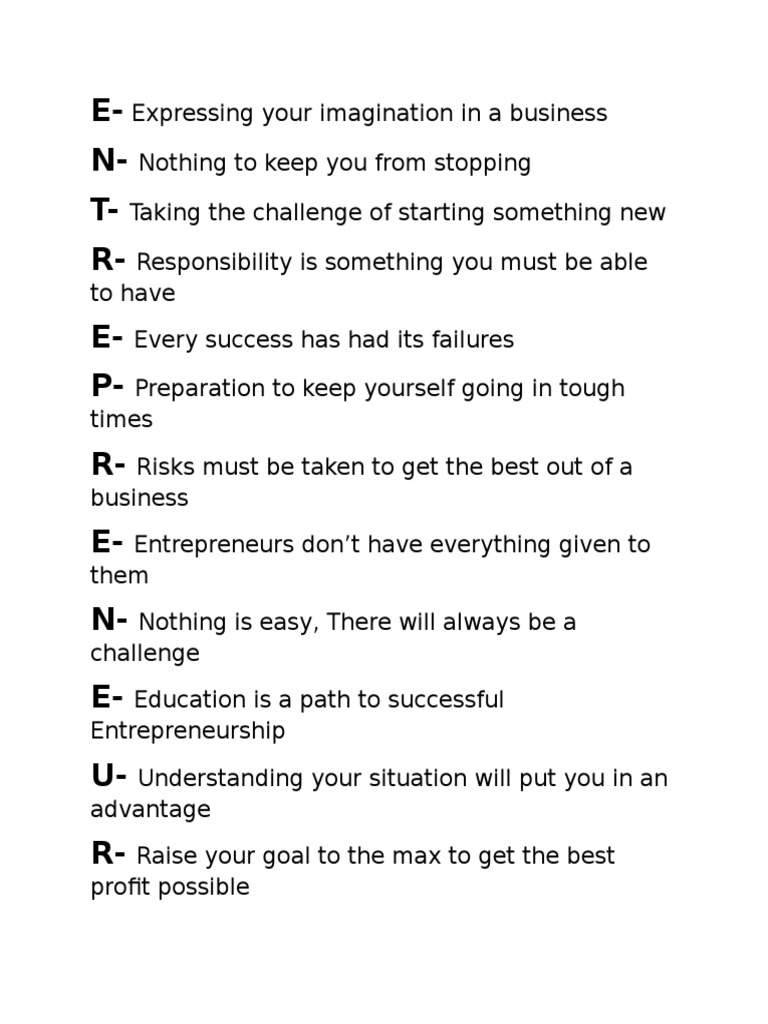Entrepreneurship Success Acrostic | PDF | Business