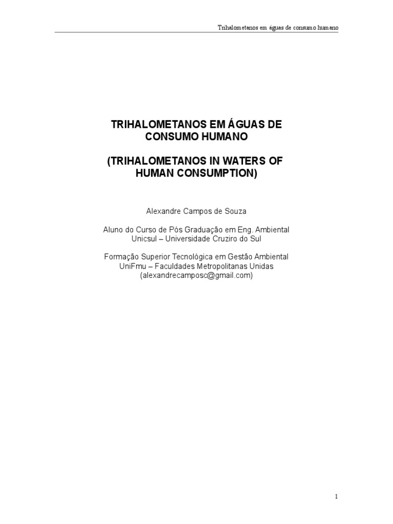 Trihalometanos em Águas de Consumo Humano | PDF | Cloro | Água