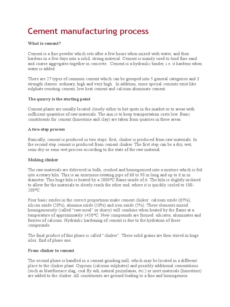Cement Manufacturing Process | PDF | Cement | Concrete
