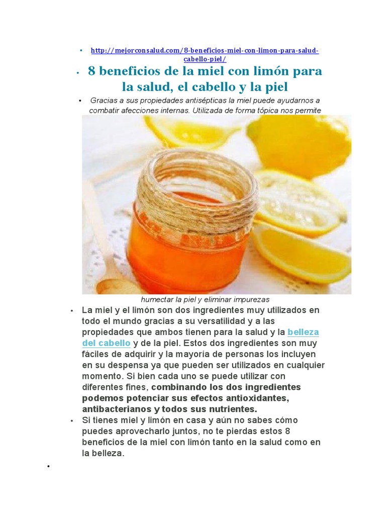Beneficios de la miel con limón | PDF | Miel | Resfriado comun