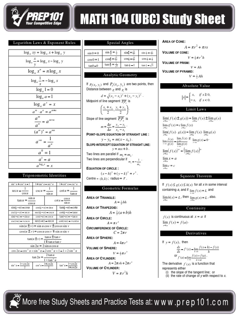 Calculus Formula | PDF | Trigonometric Functions | Sine