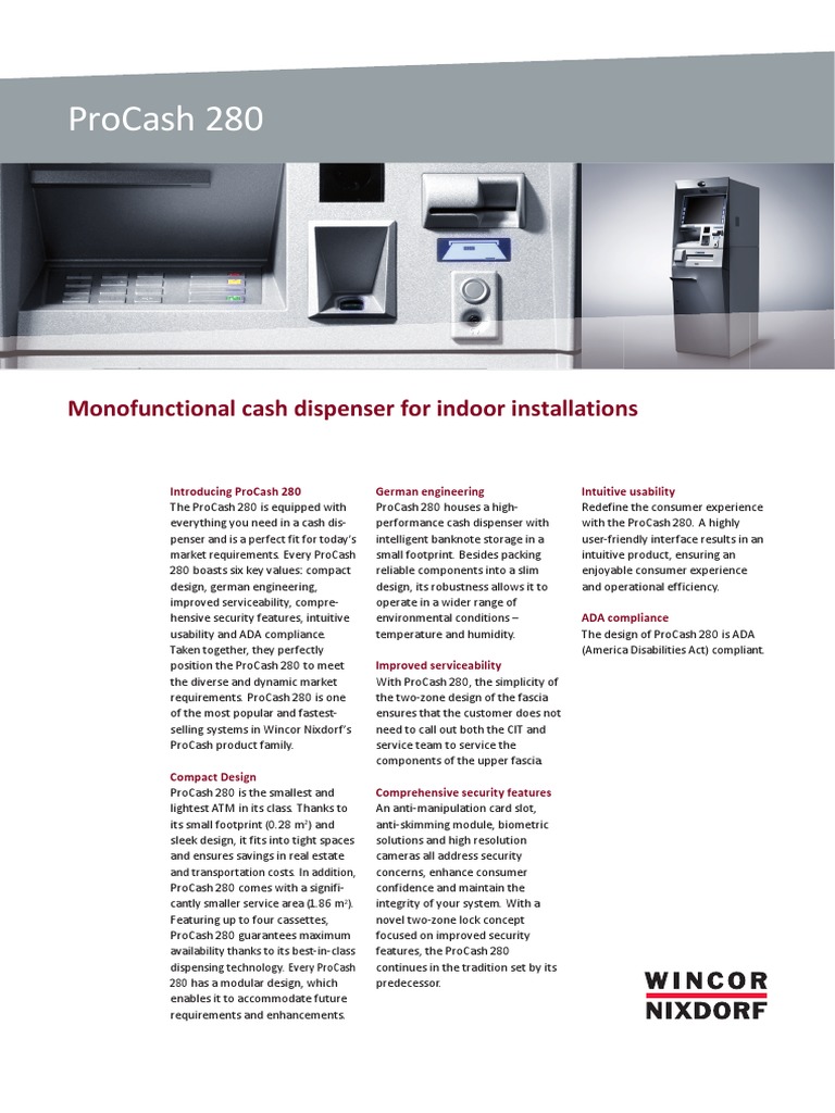 ProCash280 Datasheet en | PDF | Automated Teller Machine | Emv