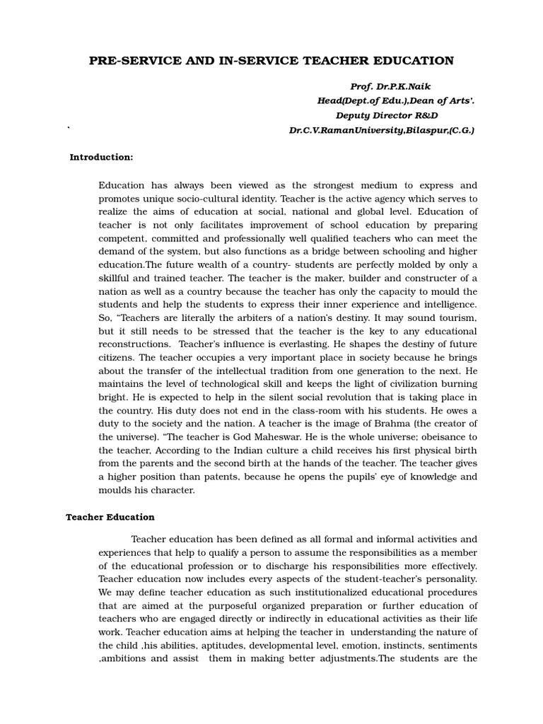 Pre&in-Service Teacher Education | Teacher Education | Teachers