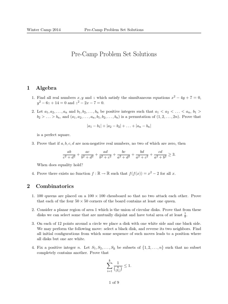 Warm-Up Problems Solutions - 2014 Winter Camp | PDF | Geometry ...
