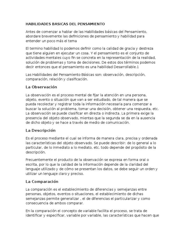 Habilidades Basicas Del Pensamiento | PDF | Mente | Interacciones de disciplina académica