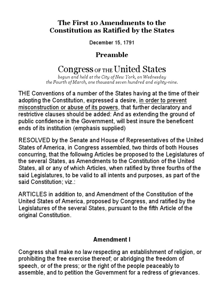 Bill of Rights With Preamble | PDF | United States Bill Of Rights ...