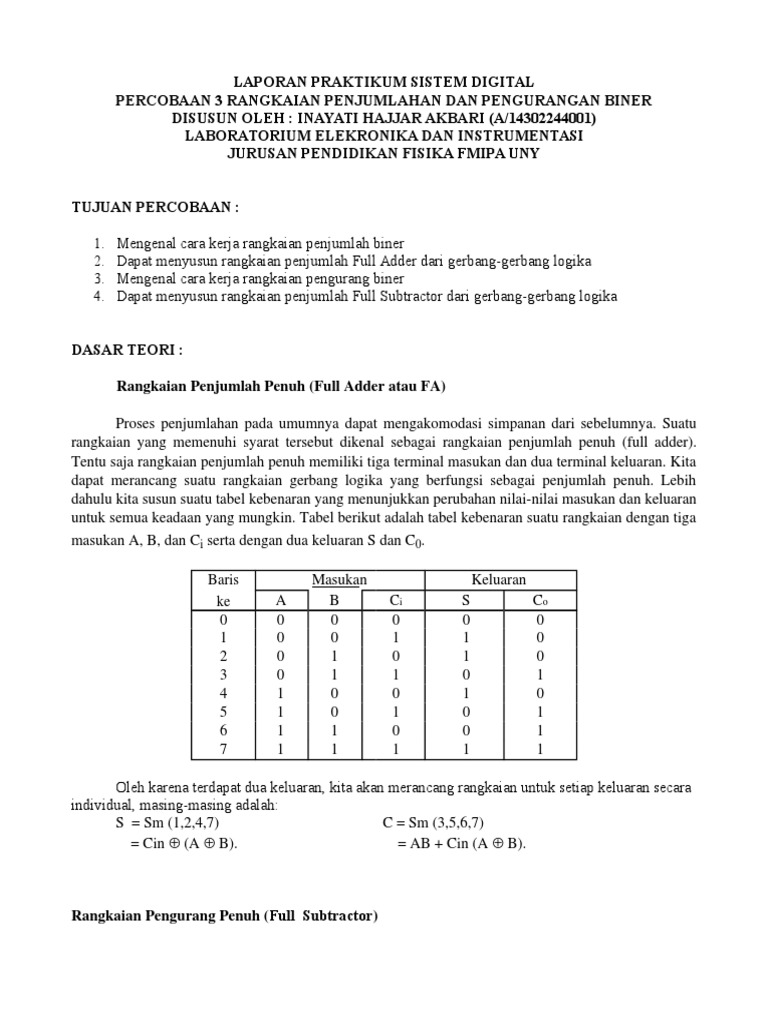 Laporan Adder Dan Subtractor | PDF