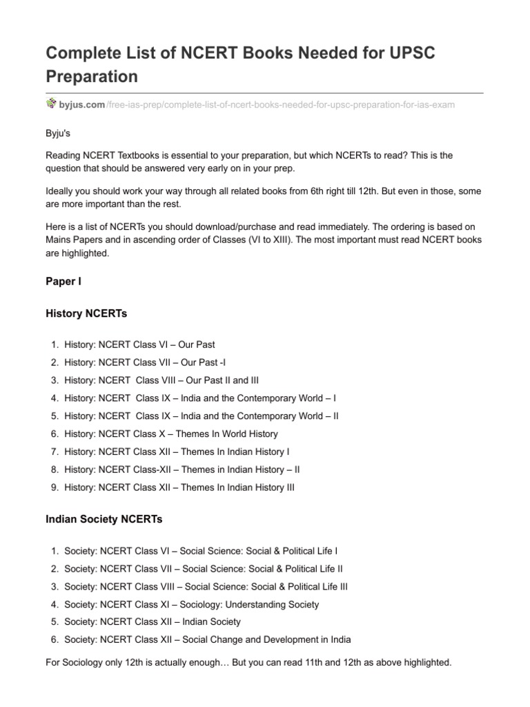 Complete List of NCERT Books Needed for UPSC Preparation: A Comprehensive Guide to the Most ...