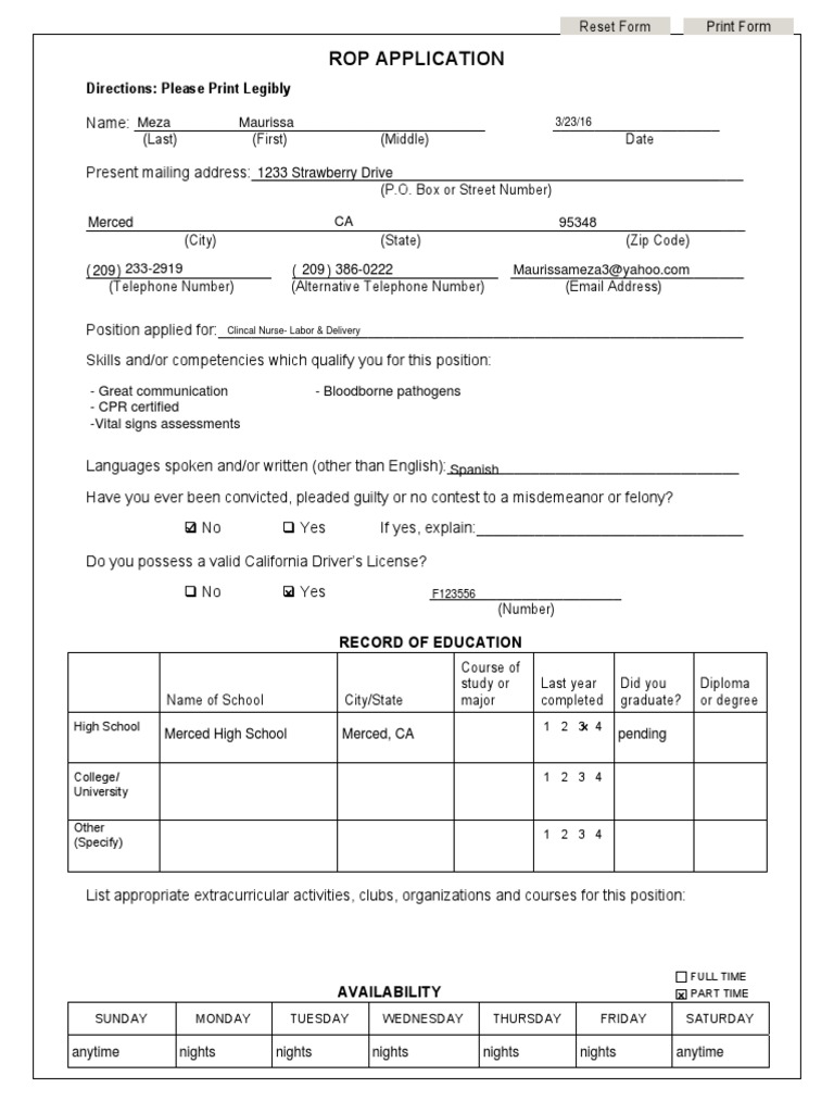ROP Application Form Template | PDF