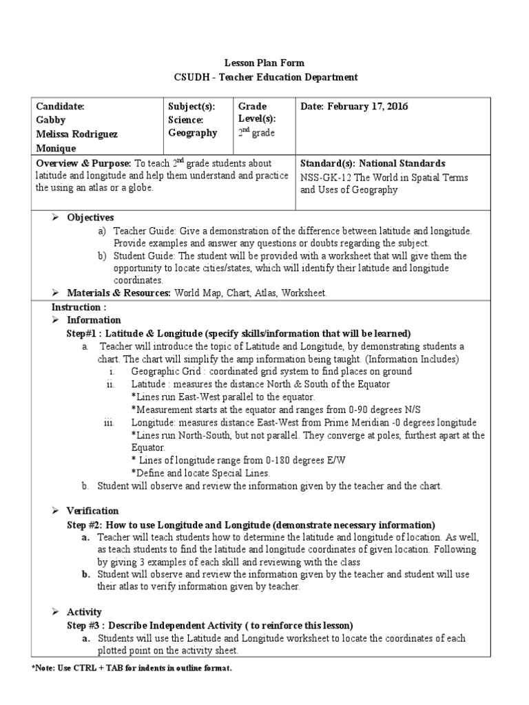 smt lesson plan | Longitude | Latitude