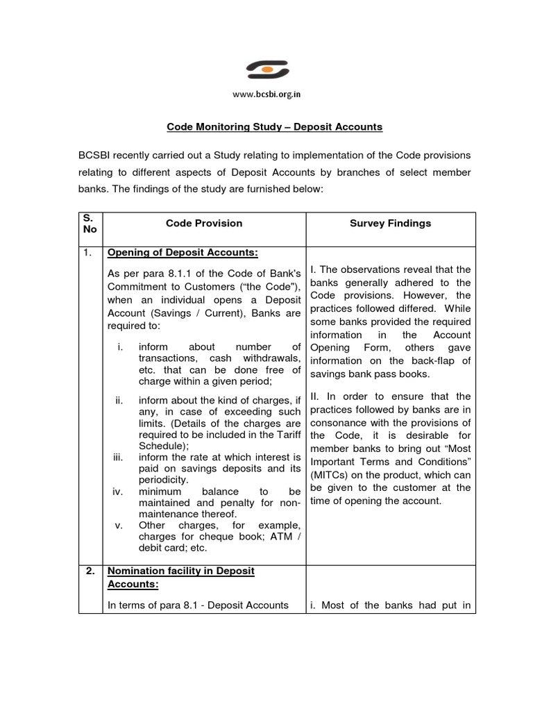 Code Monitoring Study - Deposit Accounts | Download Free PDF | Deposit ...