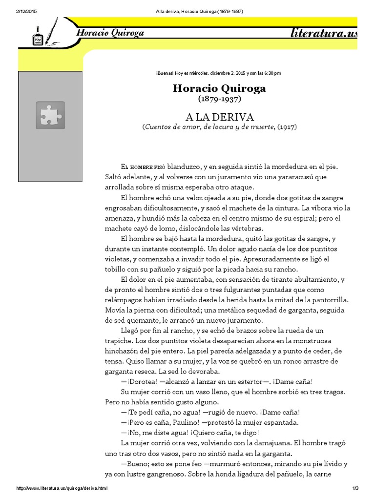 A la deriva: cuento de Quiroga | PDF | Naturaleza