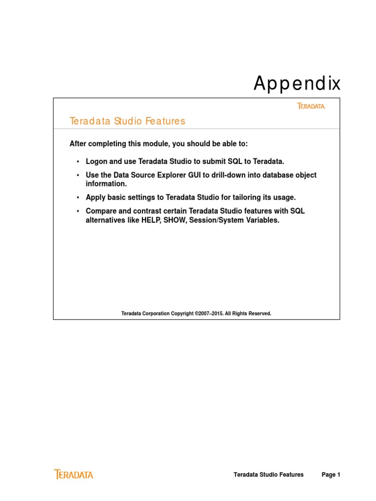 Teradata Studio Features | PDF | Databases | Database Index
