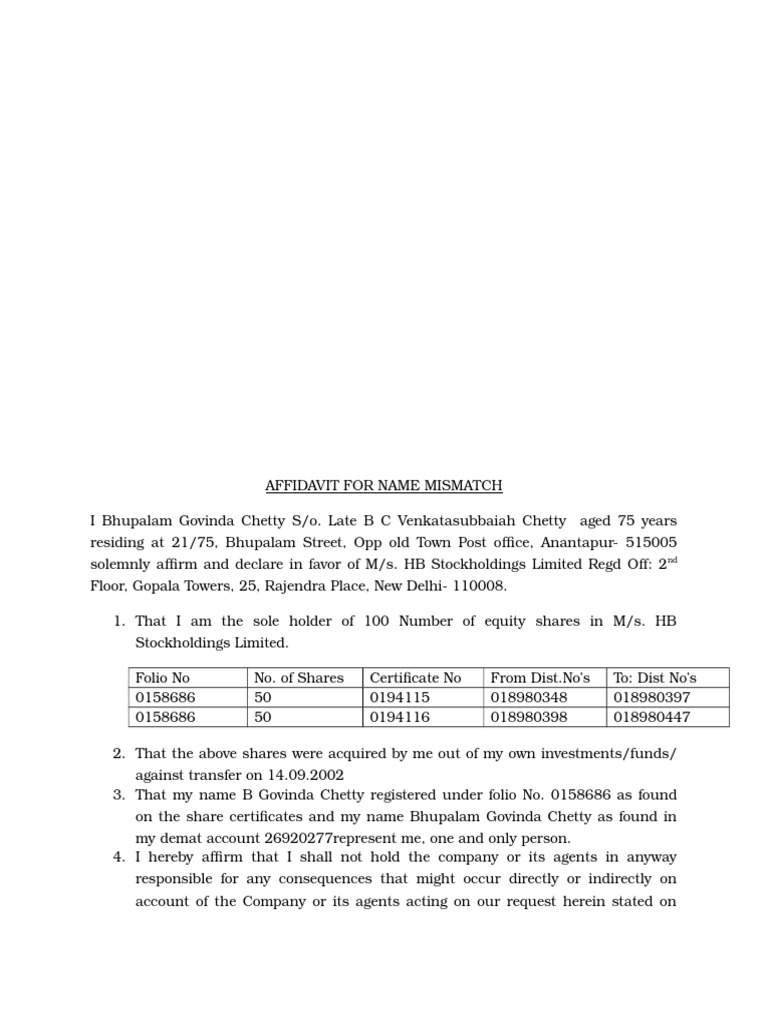 Affidavit For Name Mismatch | PDF | Notary Public | Corporations