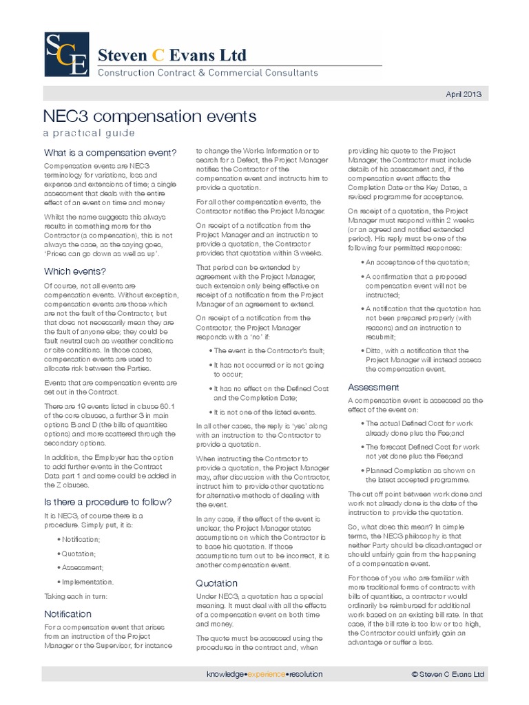 A Practical Guide To Compensation Events | PDF | Project Manager ...