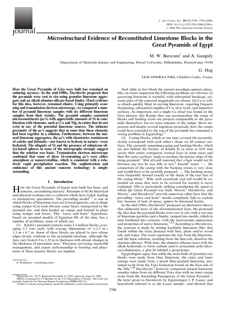 Microstructural Evidence of Reconstituted Limestone Blocks in The Great ...