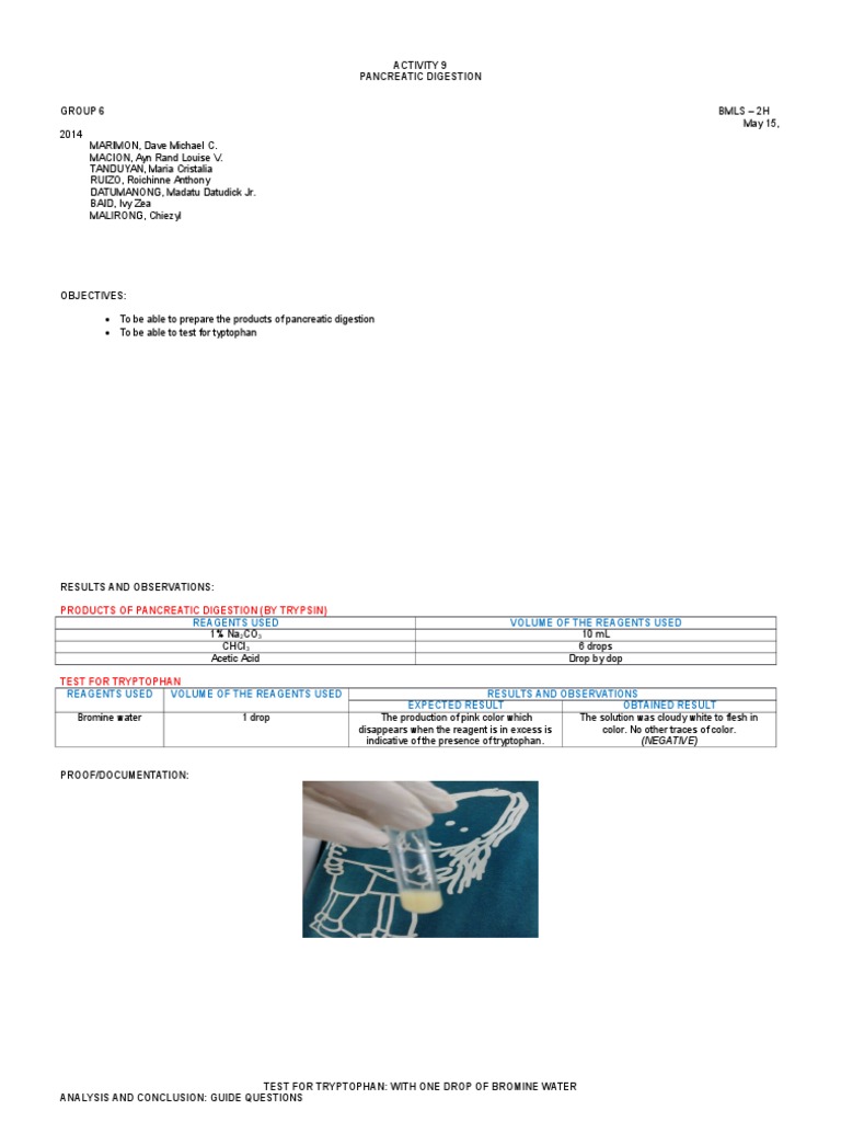 Pancreatic Digestion and Tryptophan Testing | PDF | Self-Improvement ...