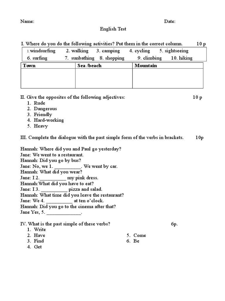 Test Clasa A V A | PDF