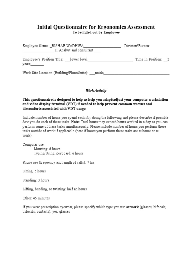 Ergonomics Survey for IT Employees | PDF | Glasses | Human Factors And ...