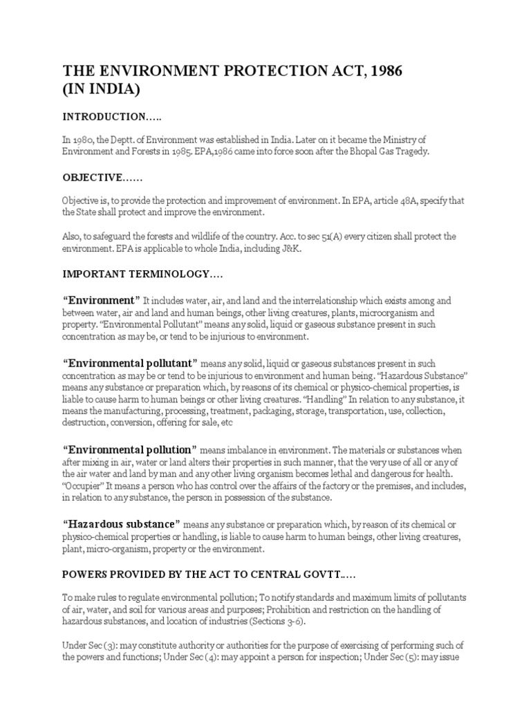 The Environment Protection Act | PDF | Waste | Hazardous Waste