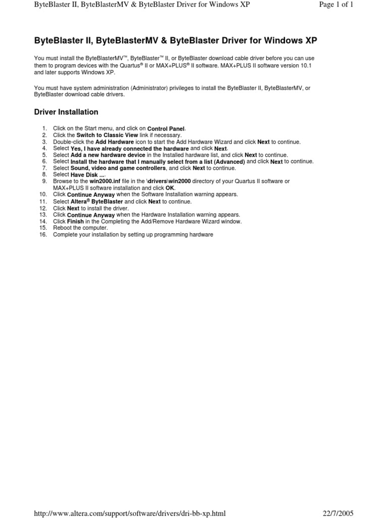 Byteblaster Ii, Byteblastermv & Byteblaster Driver For Windows XP | PDF | Finance & Money ...