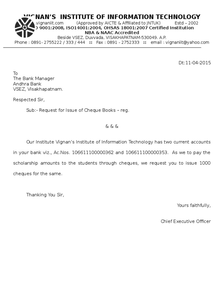 Cheques Books Letter | PDF