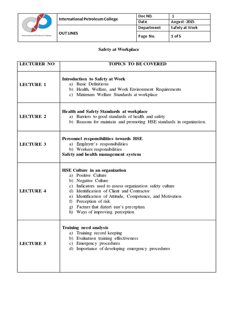 Safety Course Outlines | First Aid | Occupational Safety And Health ...