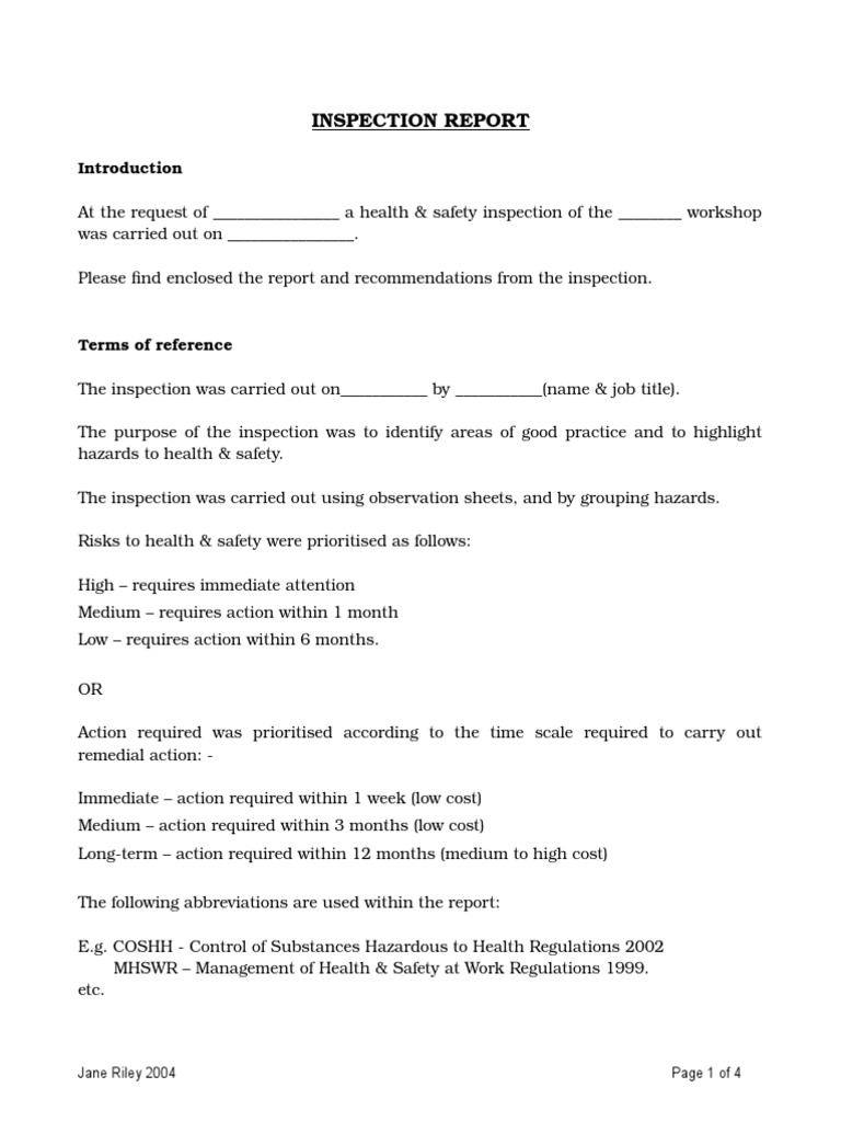 Model Inspection Report | PDF | Occupational Safety And Health | Safety
