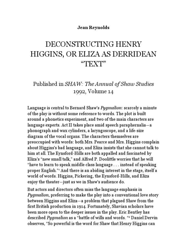Deconstructing Henry Higgins or Eliza As | PDF | Pygmalion (Play ...