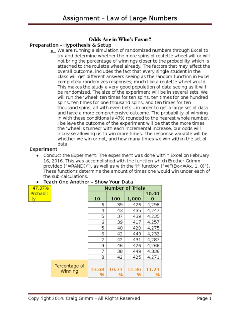 Roulette Simulation & Law of Large Numbers | PDF | Roulette | Experiment