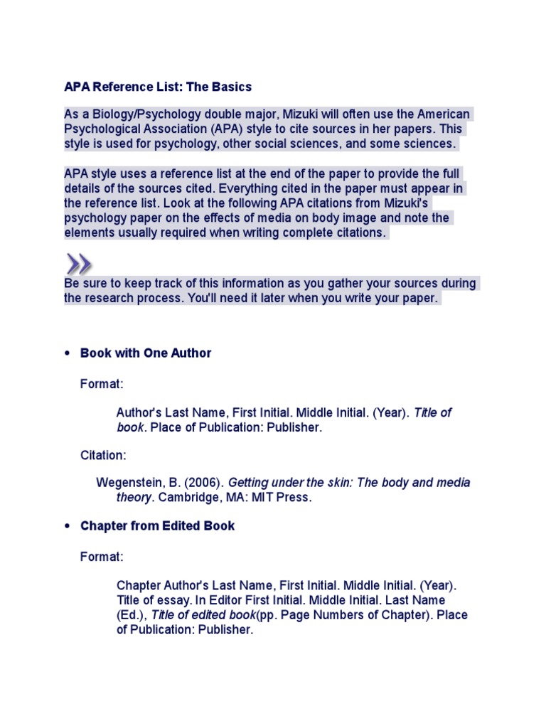 APA Reference List | PDF | Body Image | Citation