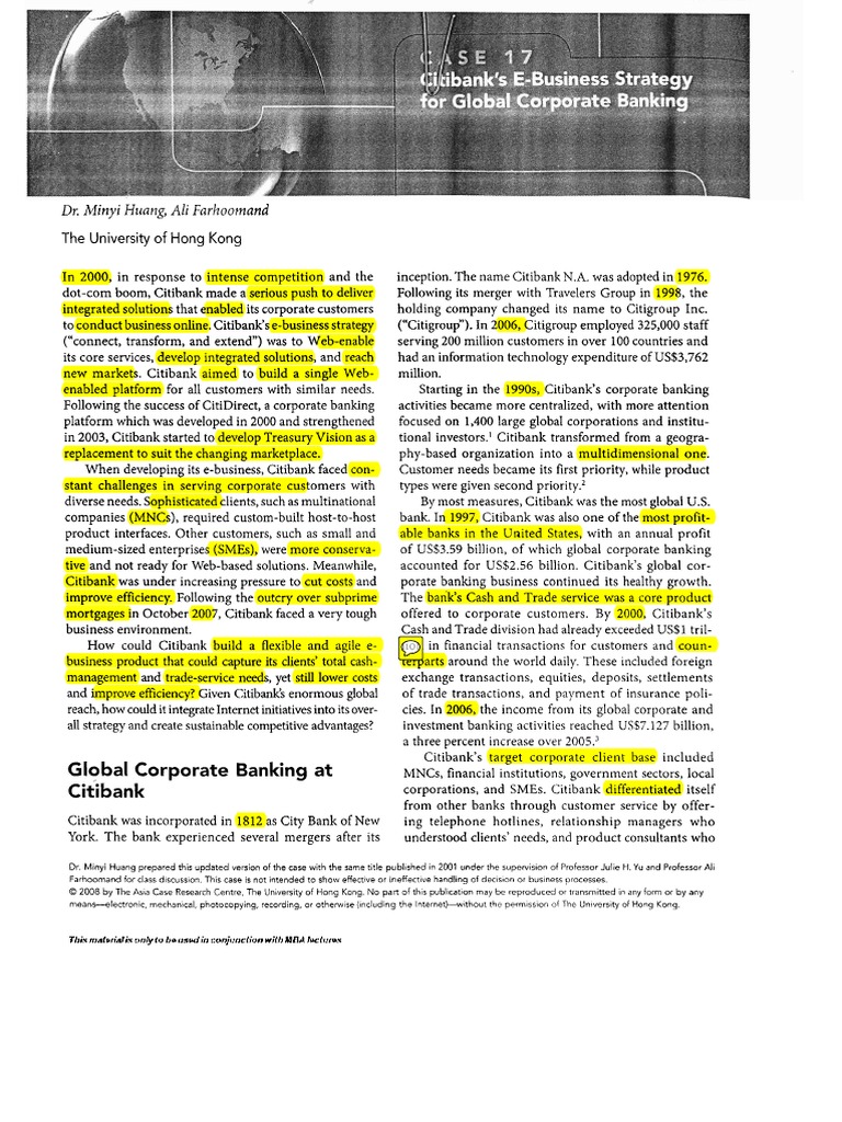 Case 17 Citibank's E-Business Strategy For Global Corporate Banking ...