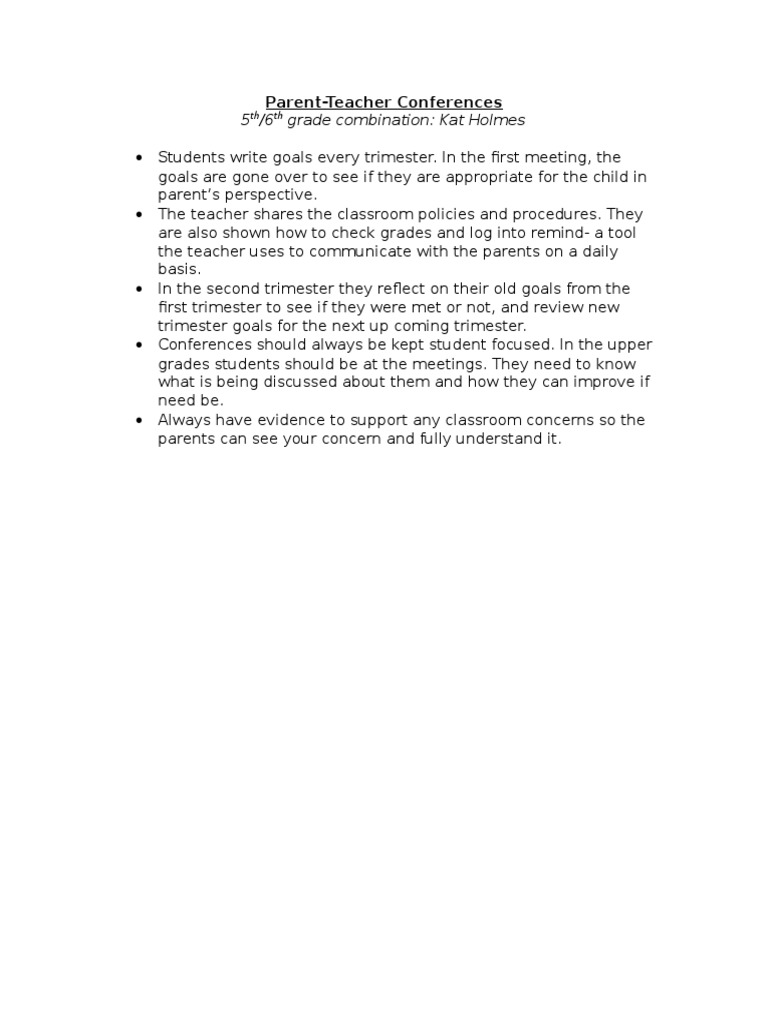 5th/6th Grade Parent-Teacher Conference Guide | PDF