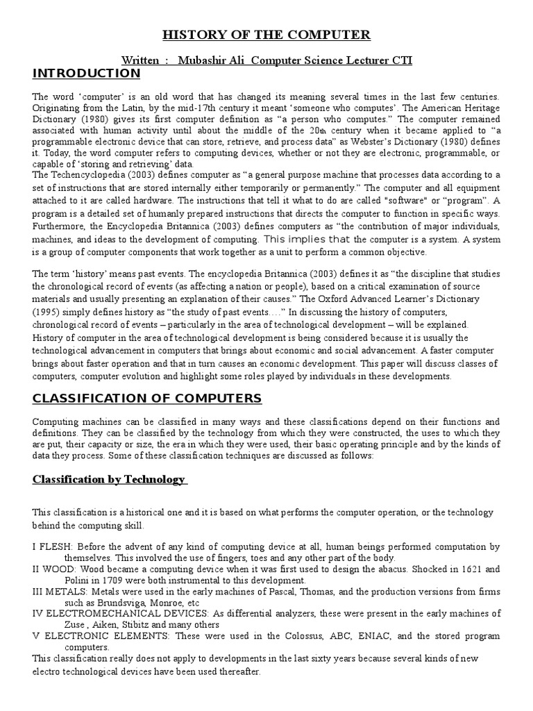 History of Computer | PDF | Microcomputers | Computer Memory