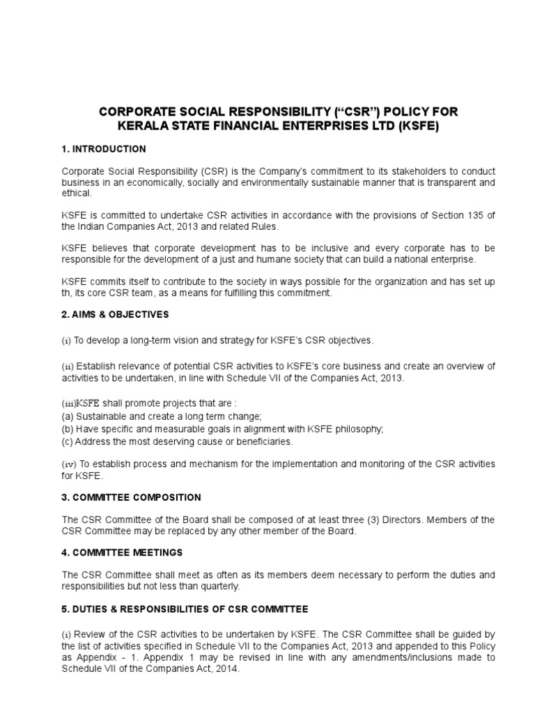 CSR Policy Ksfe | PDF | Corporate Social Responsibility | Public Sphere