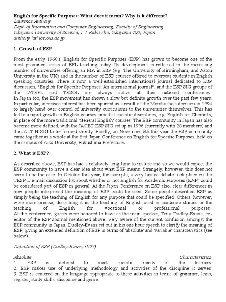 English For Specific Purposes | PDF