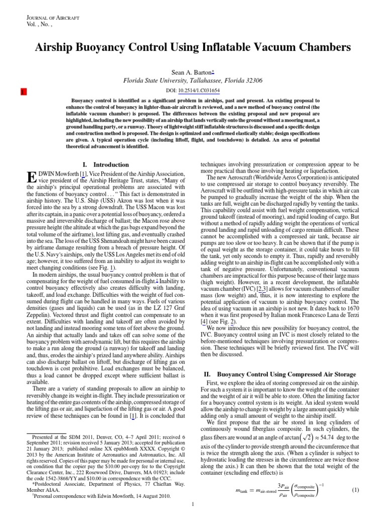 Airship Buoyancy Control Using Inflatable Vacuum Chambers | PDF ...