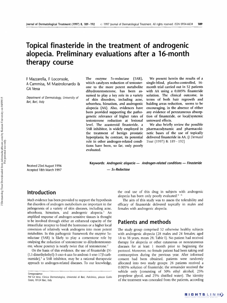 Topical Finasteride in The Treatment of Androgenic Alopecia ...