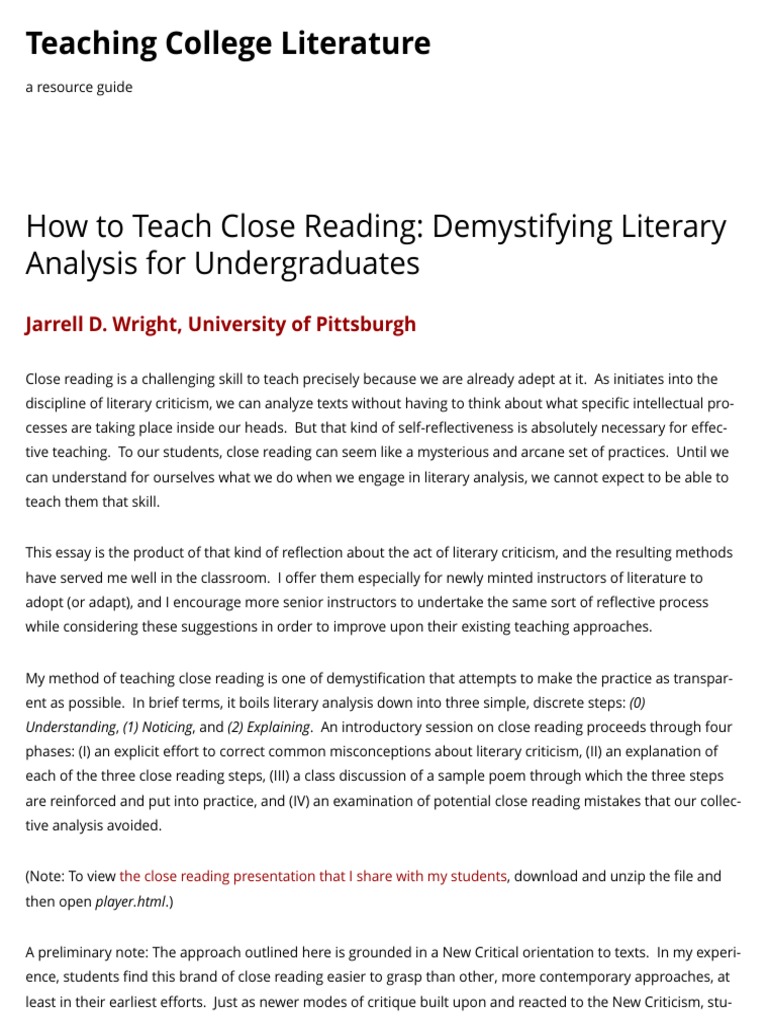 How To Teach Close Reading: Demystifying Literary Analysis For ...