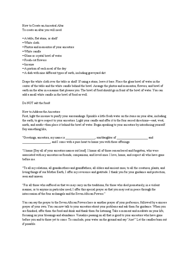 How To Create An Ancestral Altar | PDF | Altar | Prayer