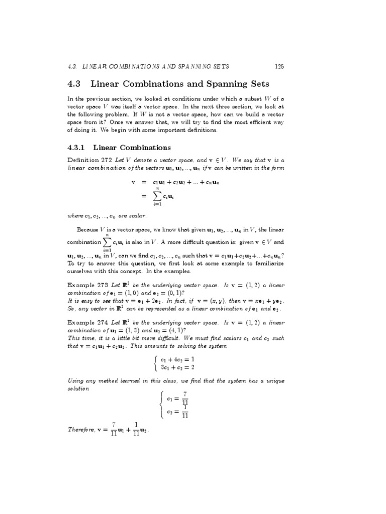 Linear Combination | PDF | Linear Subspace | Vector Space