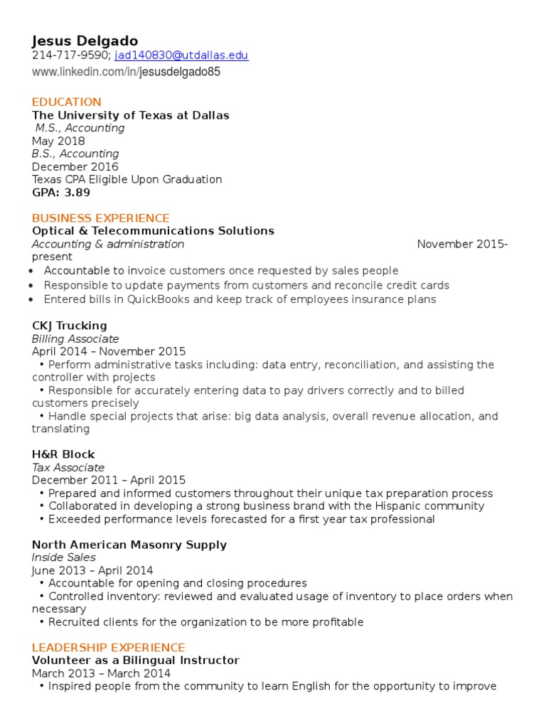 Jesus Delgado: Accounting Professional Resume | PDF