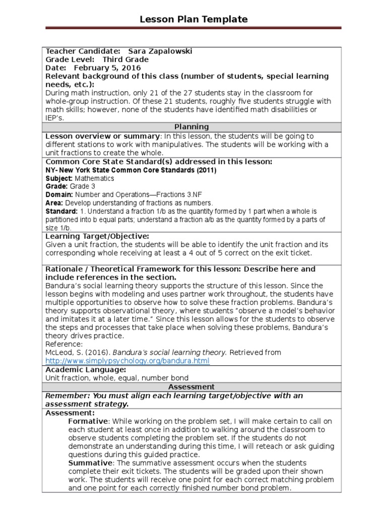 Lesson Plan Template: Remember: You Must Align Each Learning Target ...