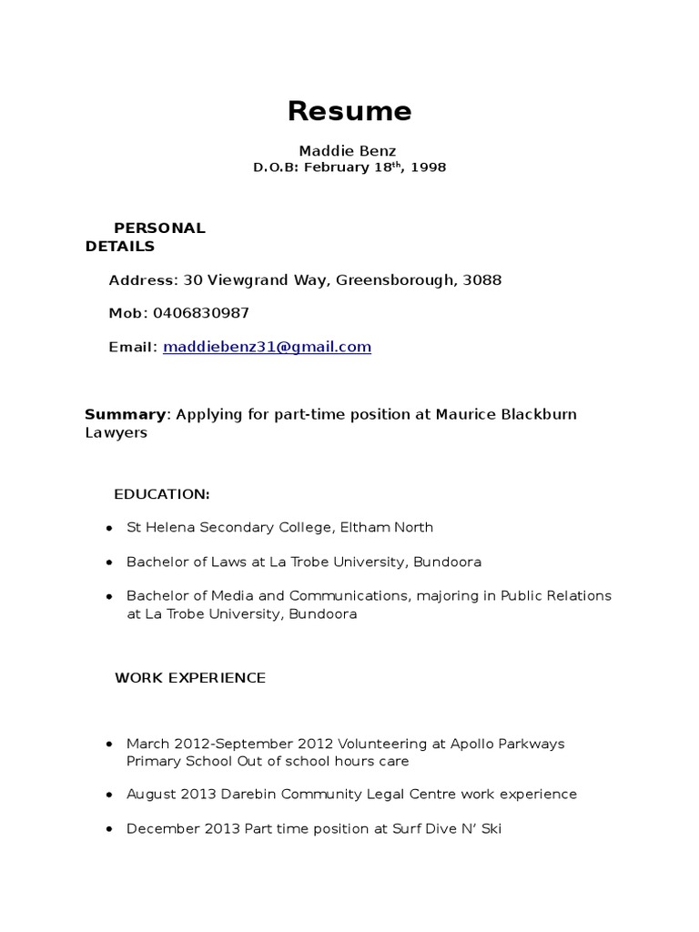 Maddie Benz's Legal Job Resume | PDF | Career & Growth