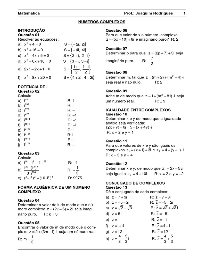 Atividades de Complexos | PDF
